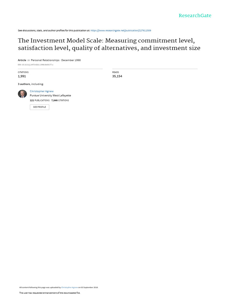Investment Model Scale for Relationships | PDF | Validity (Statistics ...