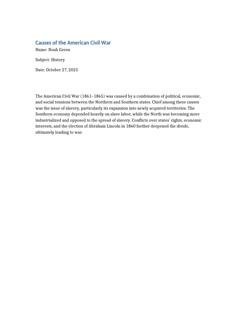 Causes of the American Civil War | PDF