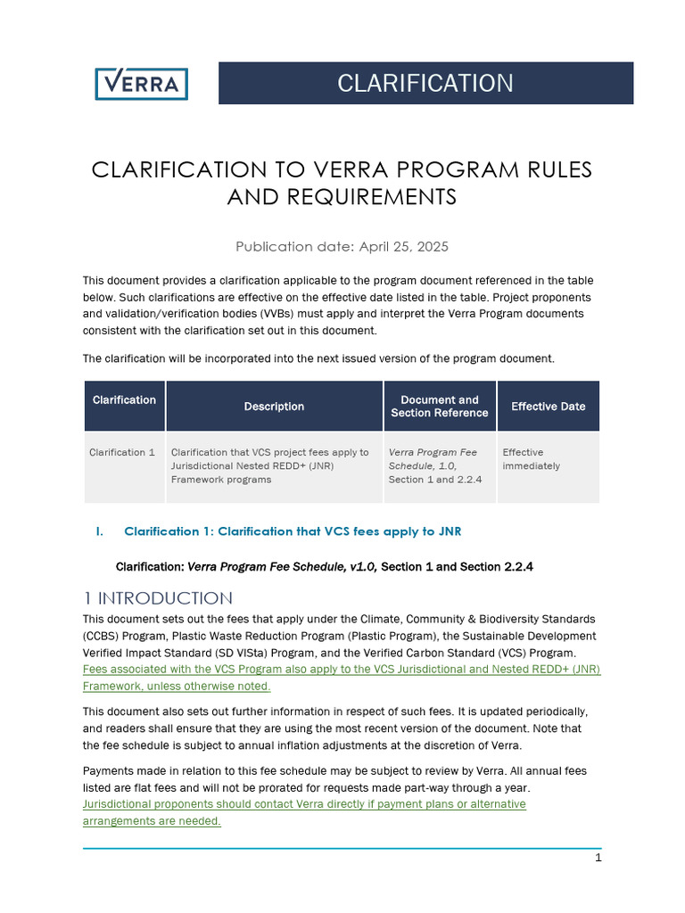 Verra VCS Program Fee Schedule 2025 | PDF | Climate Change Policy ...