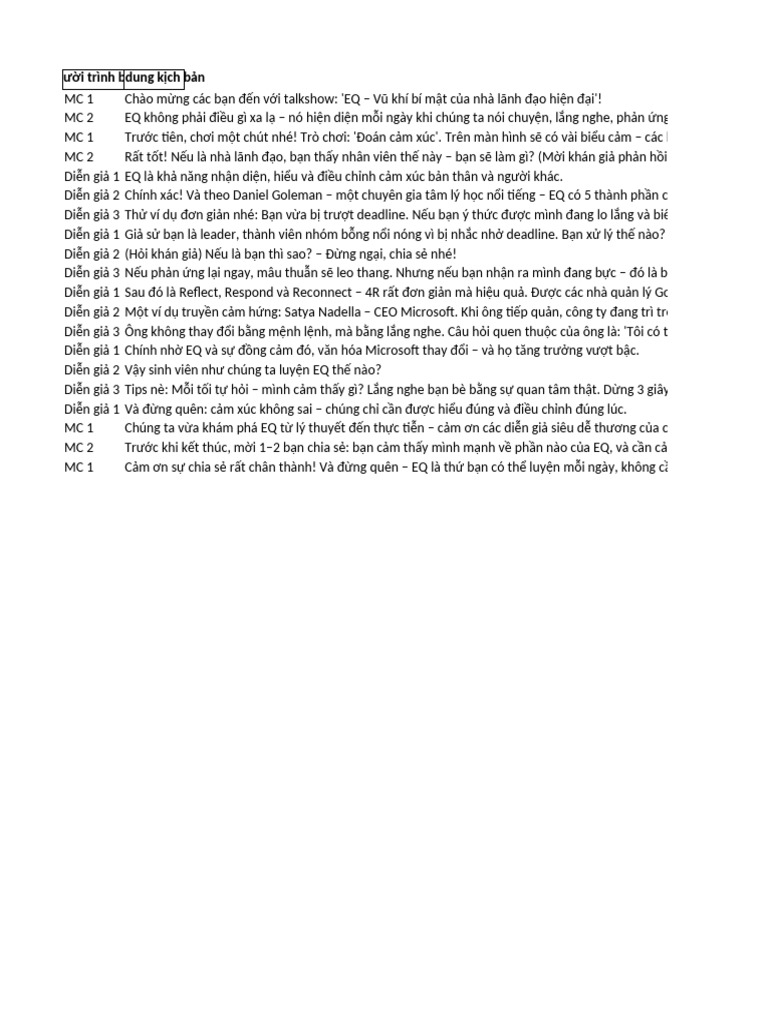 KichBan Talkshow EQ | PDF