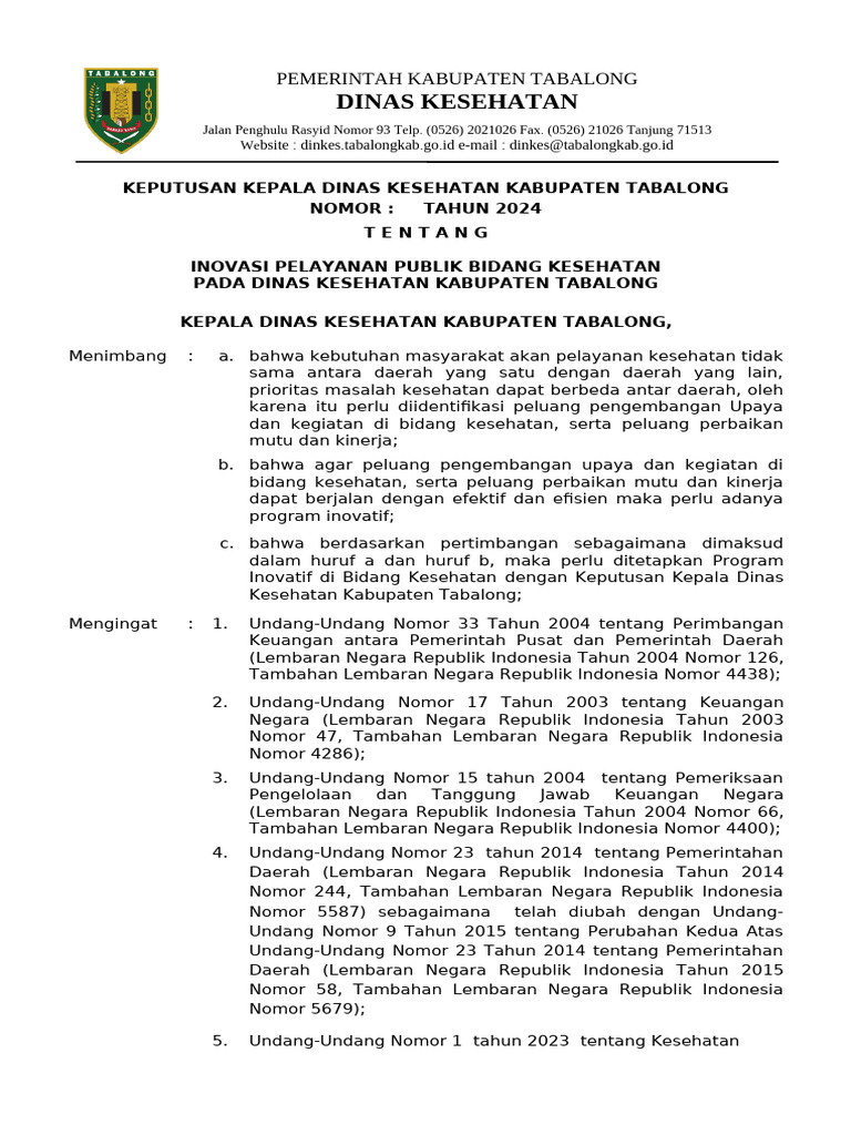 Sk Inovasi Dinkes 2024 | PDF