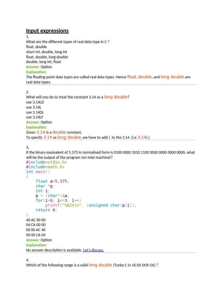 Input Expression | PDF | Integer (Computer Science) | Pointer (Computer Programming)