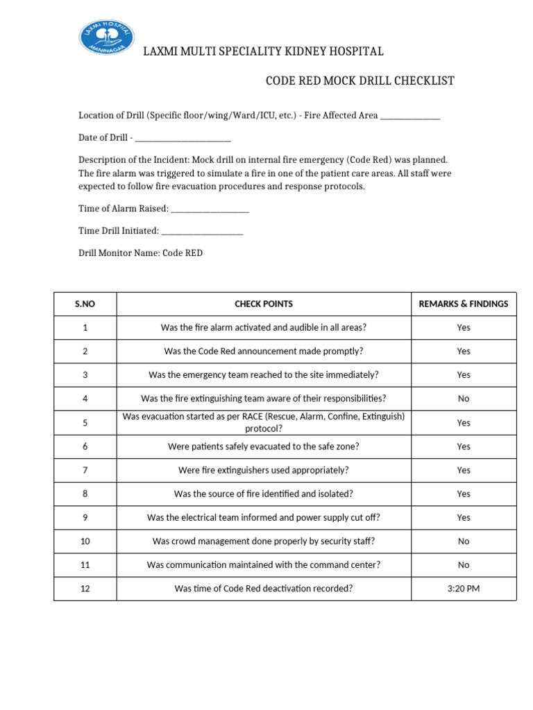 Code Red Mock Drill Report | PDF | Fire Safety | Emergency Evacuation