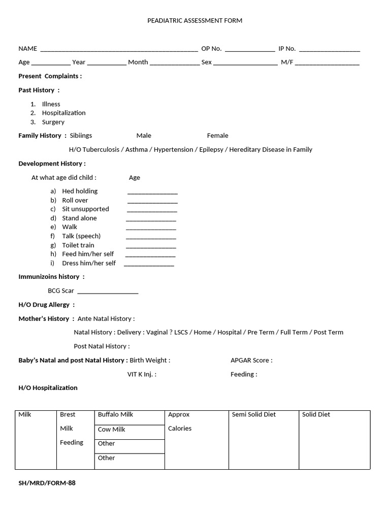 Peadiatric Assessment Form | PDF | Medical Specialties | Diseases And ...