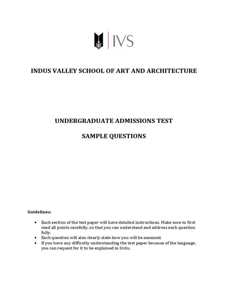 Indus Valley Art School Admission Test Guide | PDF | Drawing | Thought