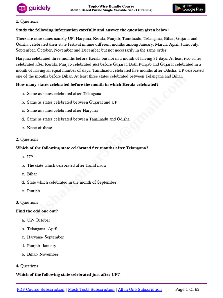 Month Based Puzzle Single Variable Set - 3 (Prelims) | PDF | Chess ...