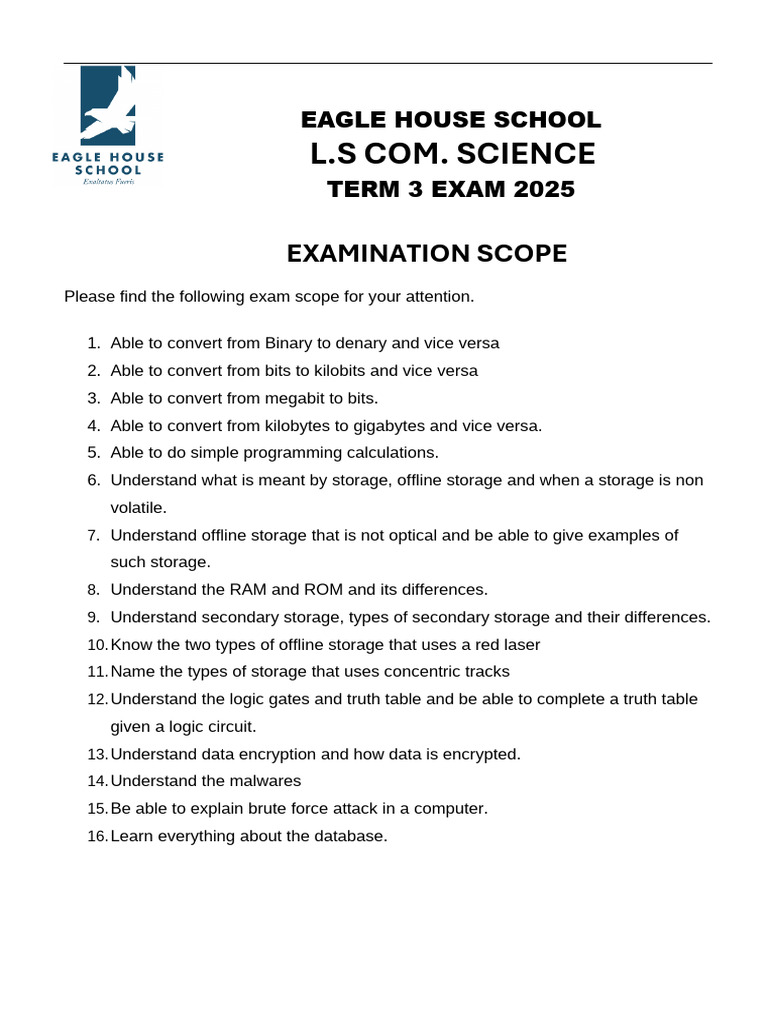 Ls Comp. Sci Term 3 Exam Scope | PDF