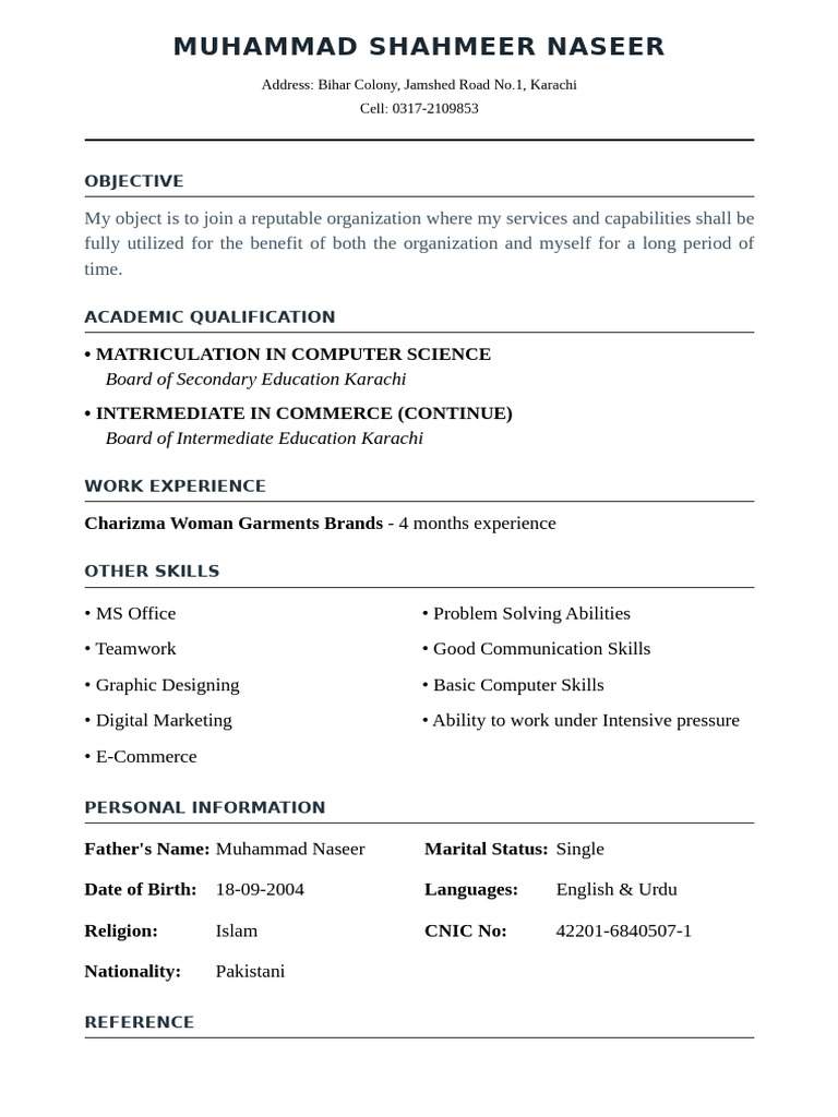 Muhammad Shahmeer Naseer Resume 02 | PDF