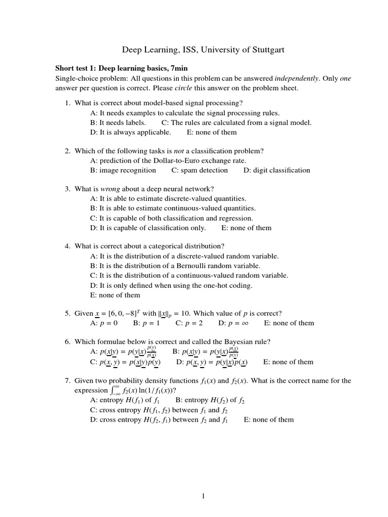 DL Short Test 1 - Questions | PDF