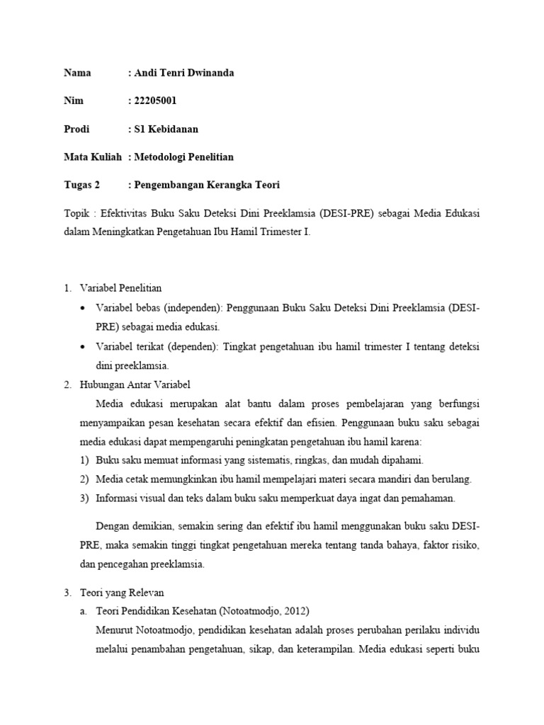 Andi Tenri Dwinanda_22205001_Tugas 2 Pengembanagan Kerangka Teori_Metodologi Penelitian | PDF