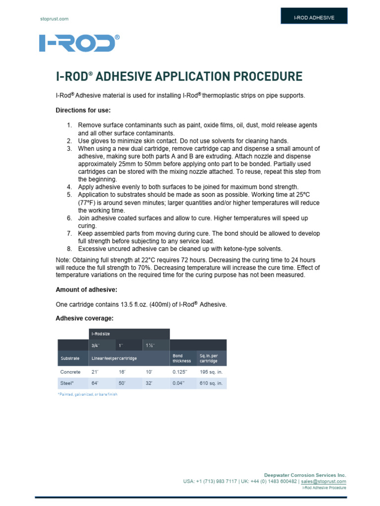 I-Rod Adhesive Application Procedure LTR | PDF | Adhesive | Paint