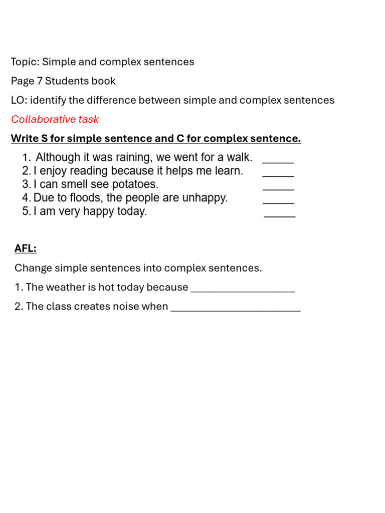 Simple and Complex Sentences | PDF