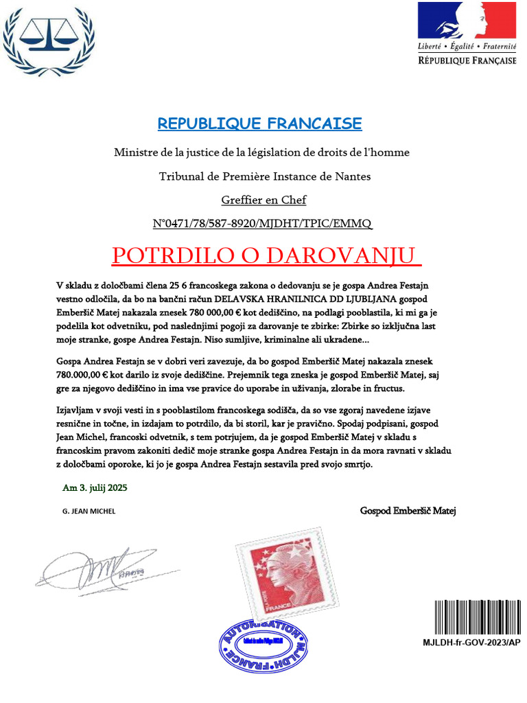 Potrdilo o Darovanju | PDF