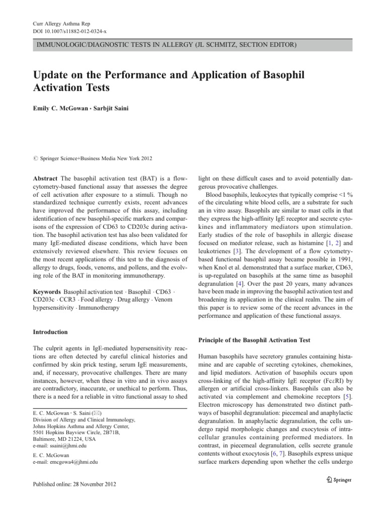 Update On The Performance and Application of Basophil Activation Test ...