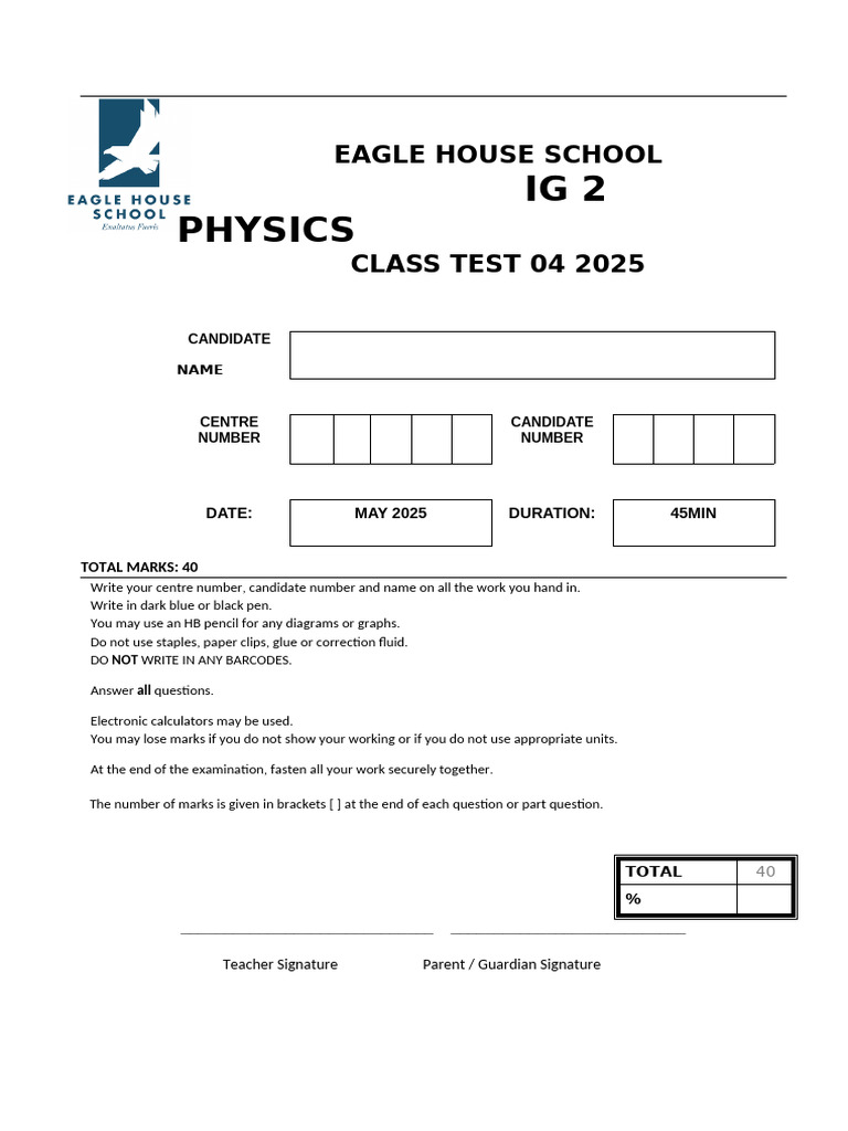 Ig 2 Physics Test 04 Memo | PDF | Student Assessment And Evaluation