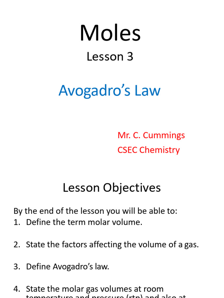 Moles L3 Avogadros Law | PDF