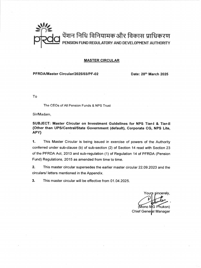 Master Circular On Investment Guidelines For NPS Tier-I & Tier-II | PDF