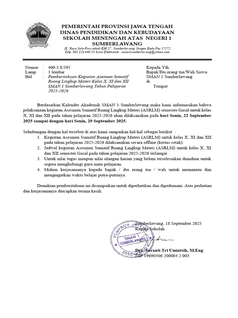 Pemberitahuan Kegiatan ASRLM | PDF
