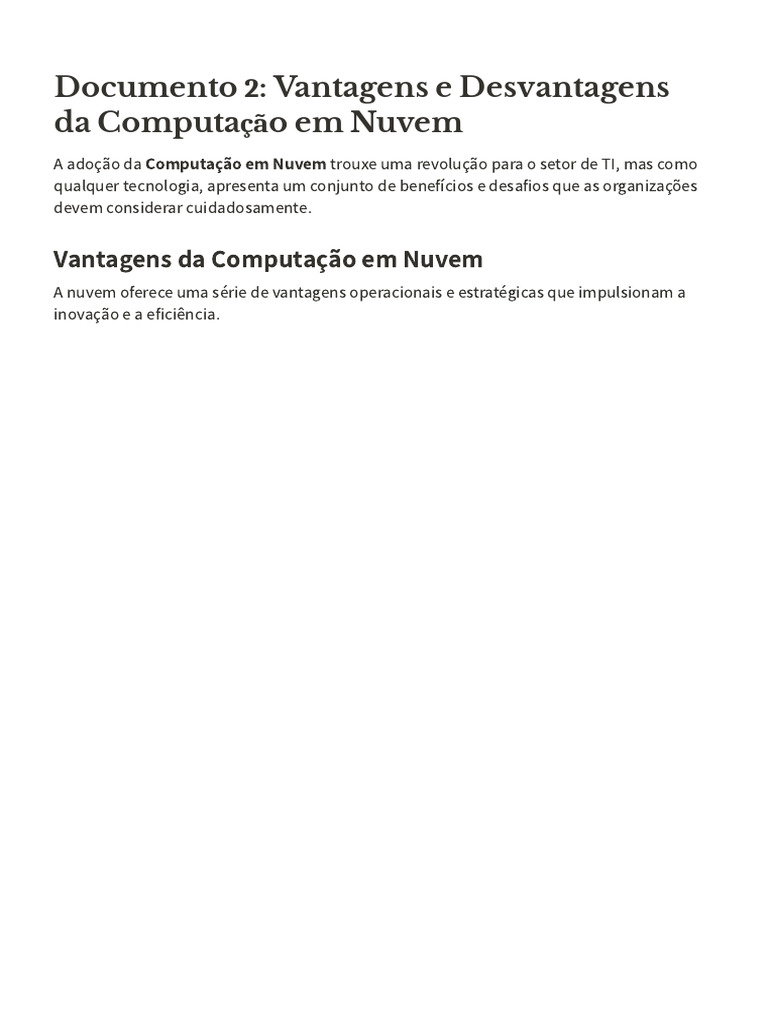 Vantagens e Desvantagens da Nuvem | PDF | Computação em nuvem ...