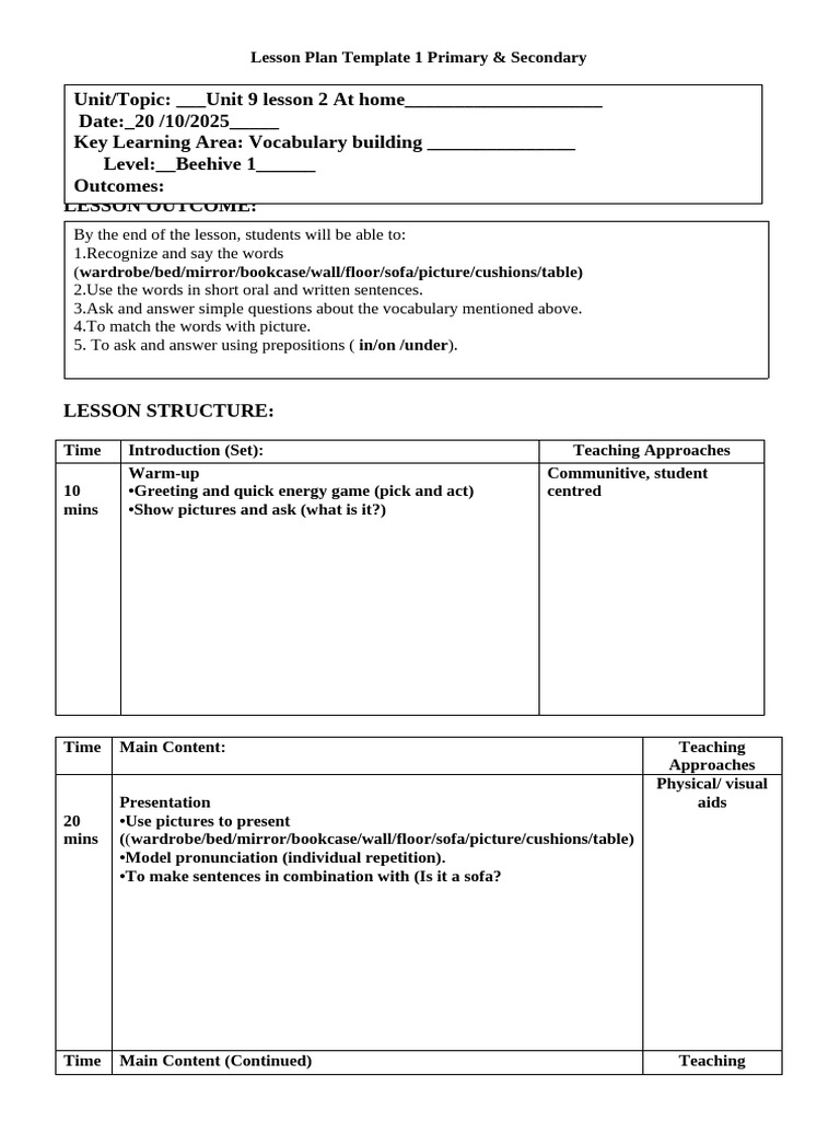 Primary & Secondary Lesson Plan Template | PDF | Human Communication ...