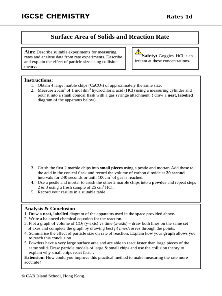 Reaction Rates: Surface Area Experiment | PDF