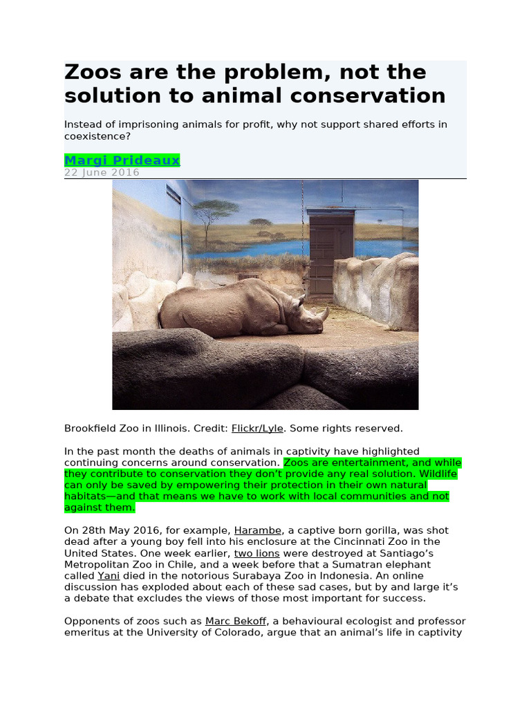 Zoos Are The Problem - Againts | PDF | Zoo | Endangered Species