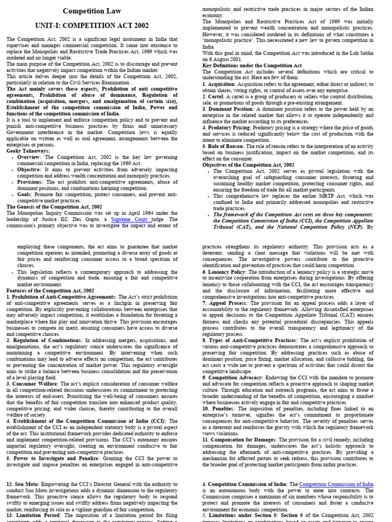 Overview of India's Competition Act 2002 | PDF | Competition Law ...