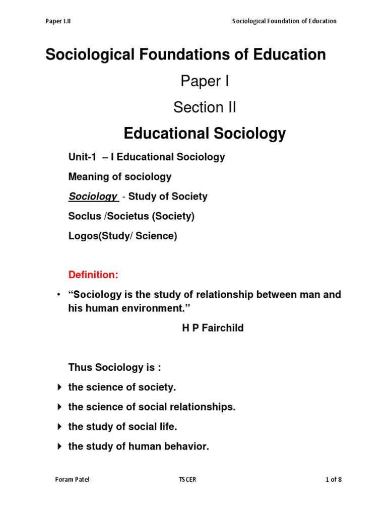 Sociological Foundations of Education | PDF