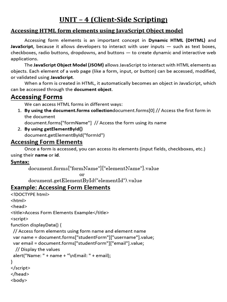 Accessing HTML Forms with JavaScript | PDF | Dynamic Web Page | World ...