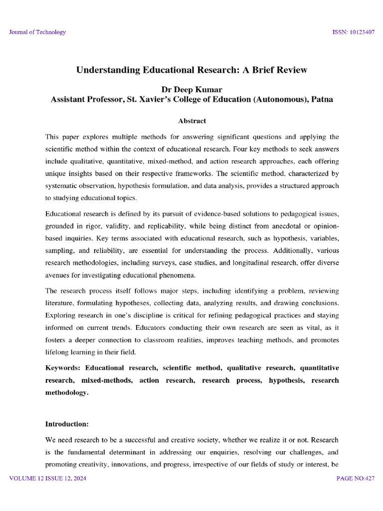 Understanding Educational Research A Brief Review - Elements of ...
