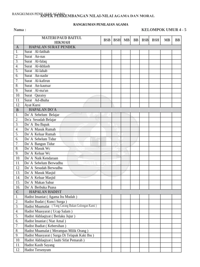 Format Isi Rapot 4-5 | PDF