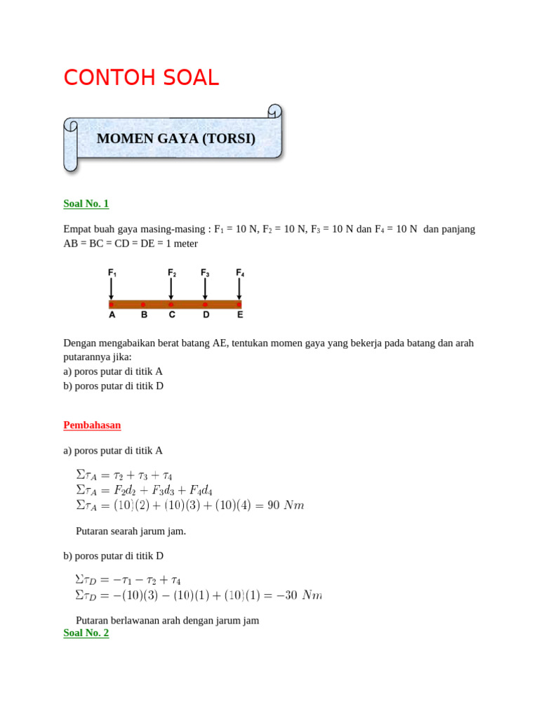 Contoh Soal. Momen Gaya - Momen Inersia | PDF