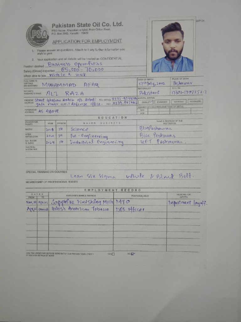 PSO Application Form | PDF