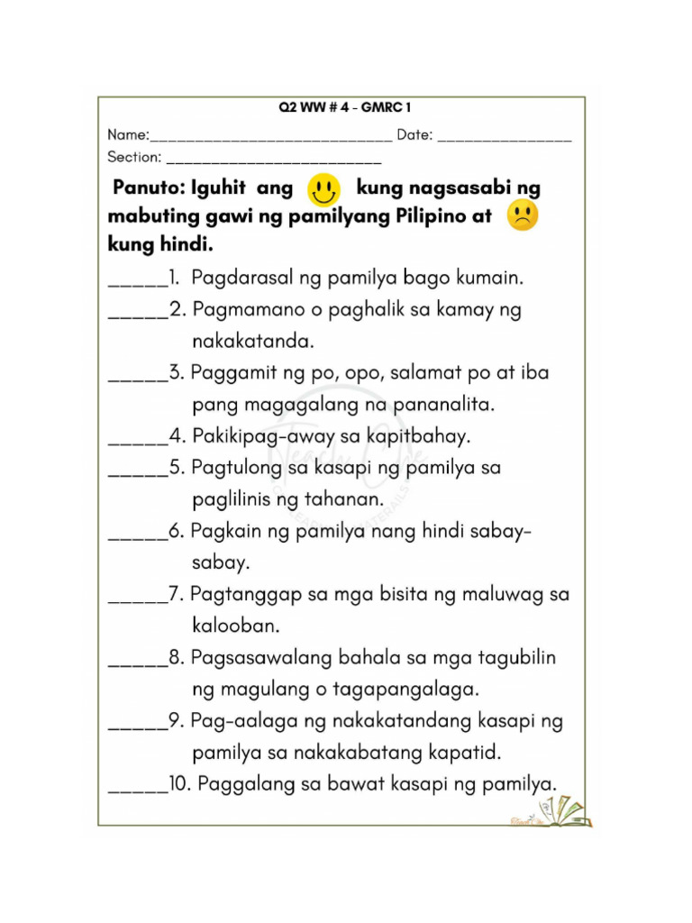 Grade 1 Worksheet Week 4 | PDF