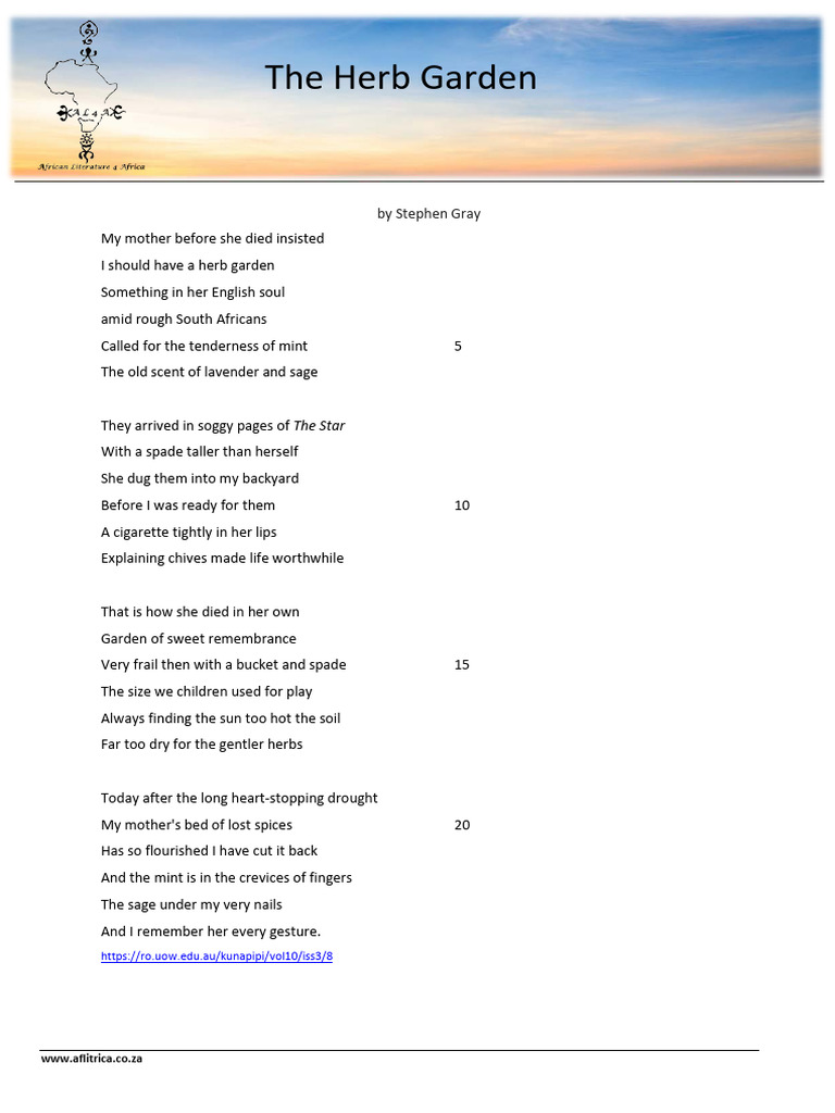 Stephen Gray's "The Herb Garden" Poem | PDF