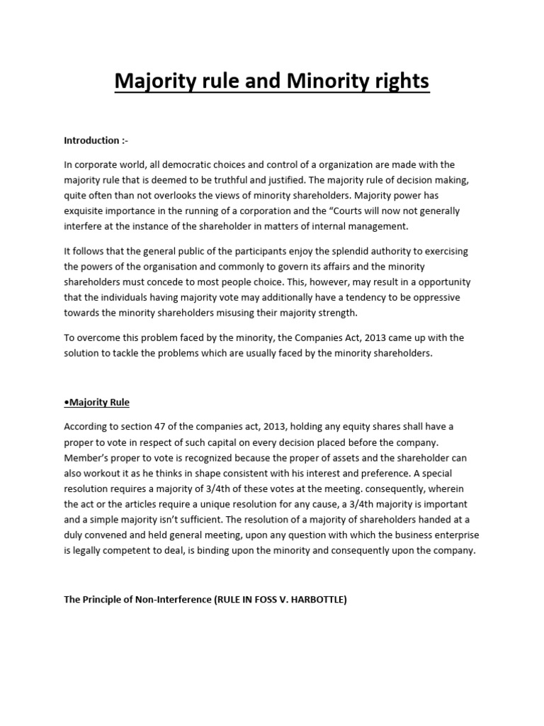 Majority Rule vs. Minority Rights in Corporations | PDF | Business Law ...