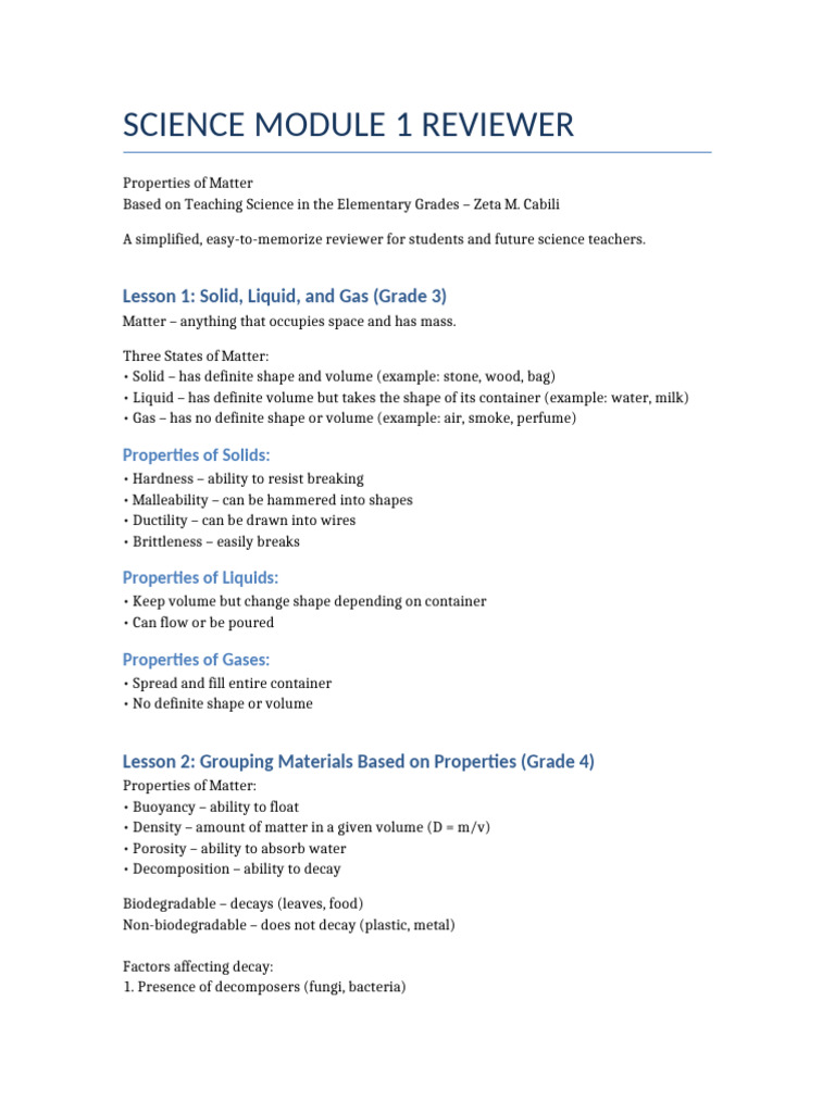 Science Module1 Reviewer | PDF | Mixture | Decomposition