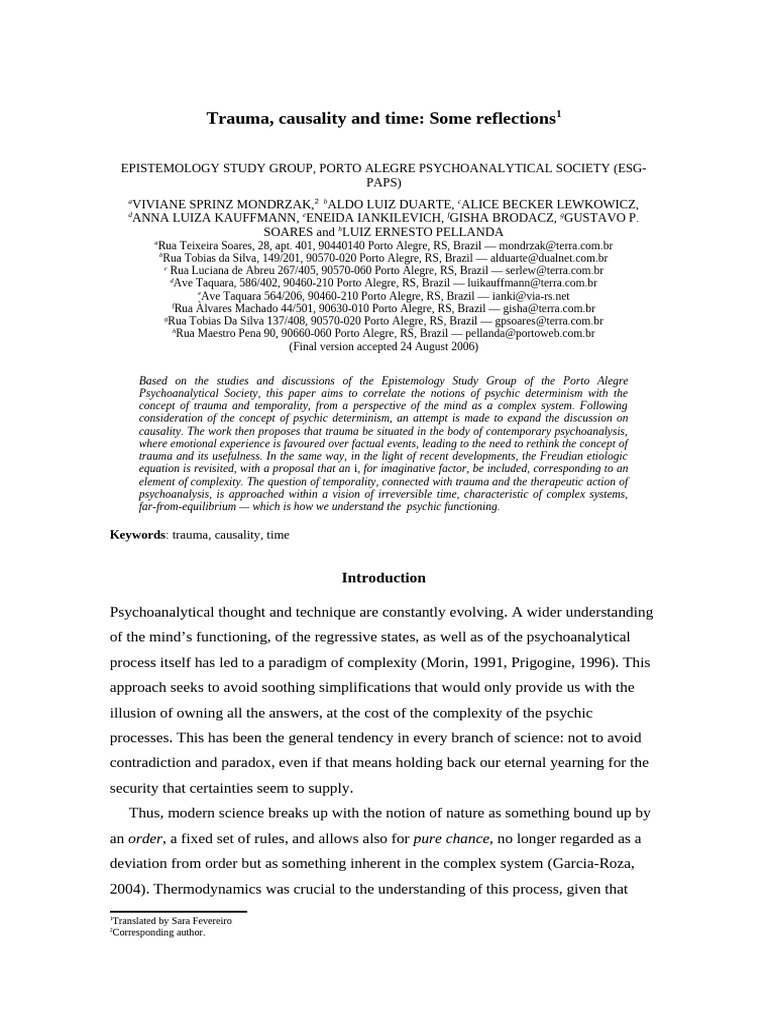 Trauma Causality and Time Some Reflection | PDF | Causality ...