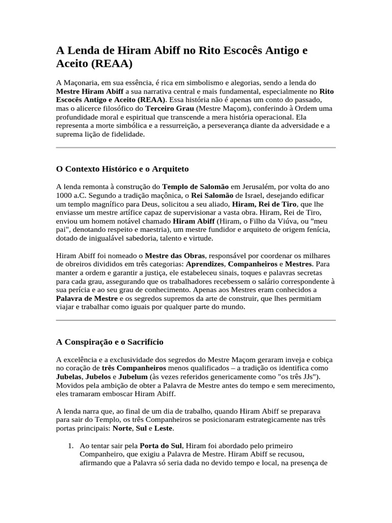 A Lenda de Hiram Abiff No Rito Escocês Antigo e Aceito | PDF ...