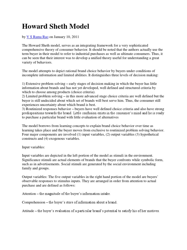 Howard Sheth Model | Consumer Behaviour | Behavior