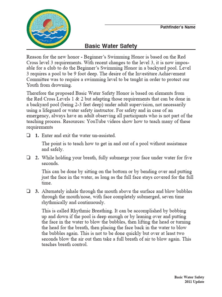 Basic Water Safety Honor Guidelines | PDF | Swimming | Underwater Diving