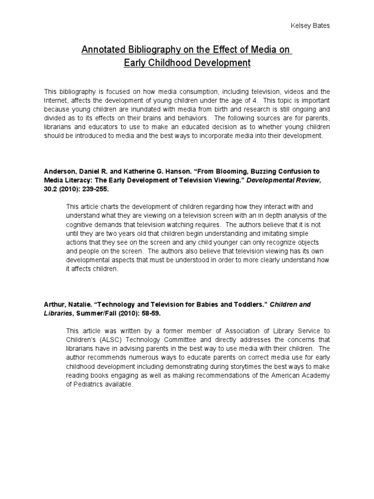 Annotated Bibliography On The Effects of Media On Early Childhood ...