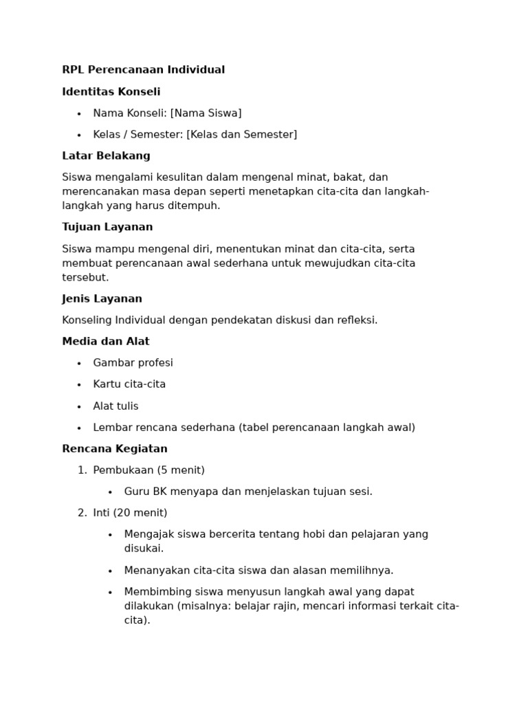 RPL Perencanaan Individual Siswa SD | PDF