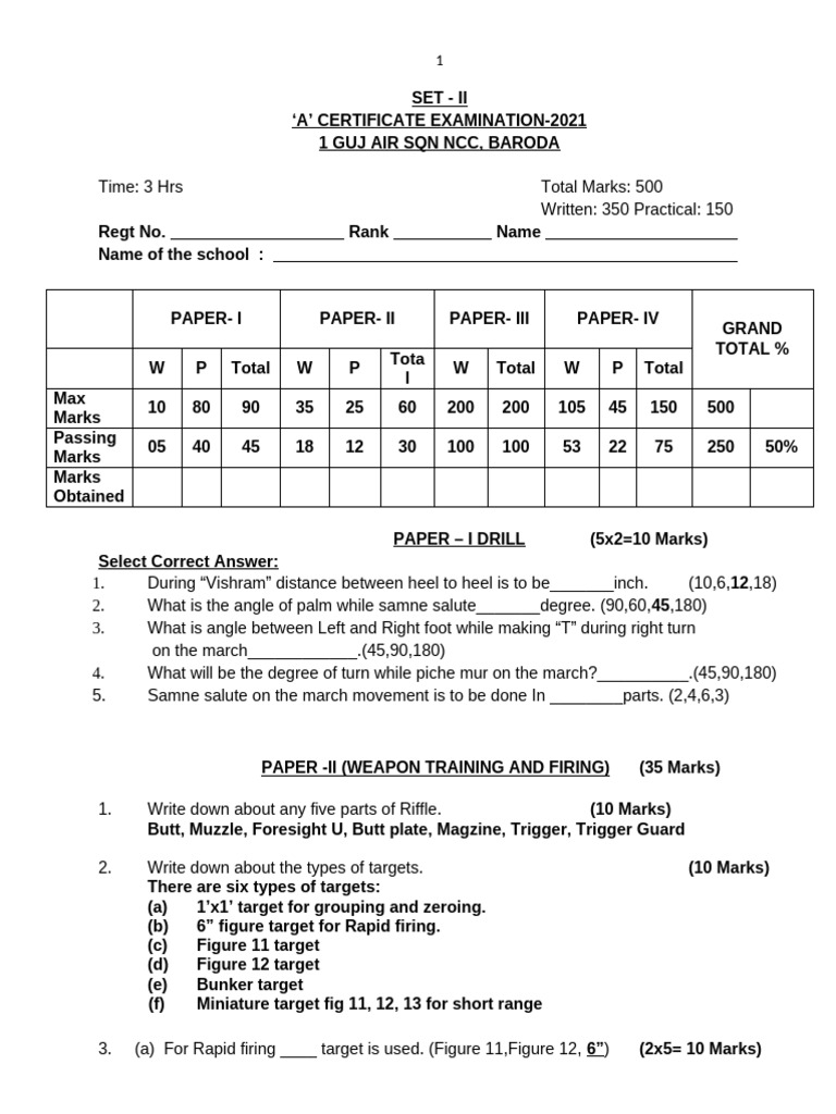 NCC 'A' Certificate Exam 2021 Paper Guide | PDF | Aerodrome | Urinary ...