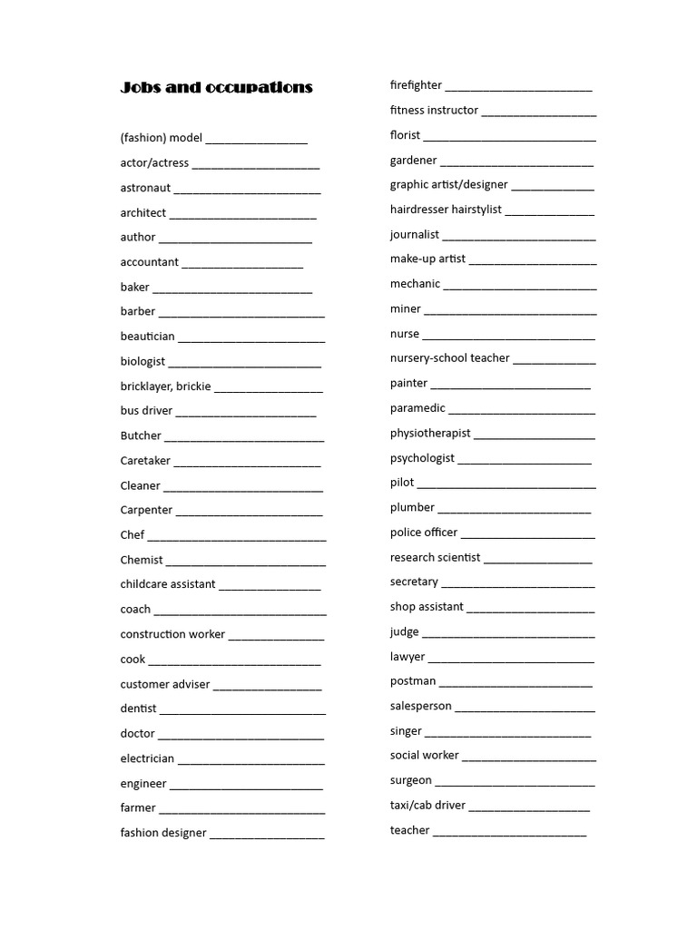 Comprehensive List of Professions | PDF