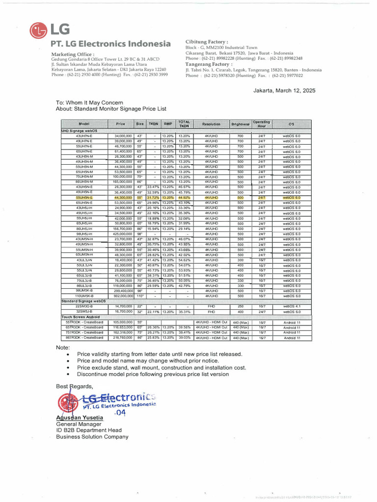LG Signage Price List 2025 | PDF | Film And Video Technology | Digital ...