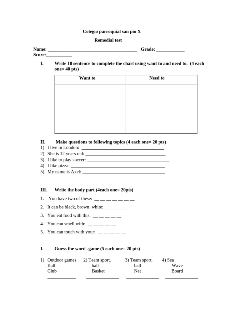 Remedial Test 8th | PDF