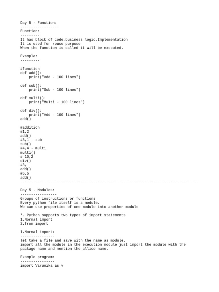 Day 5 - Basic Function & Modules | PDF