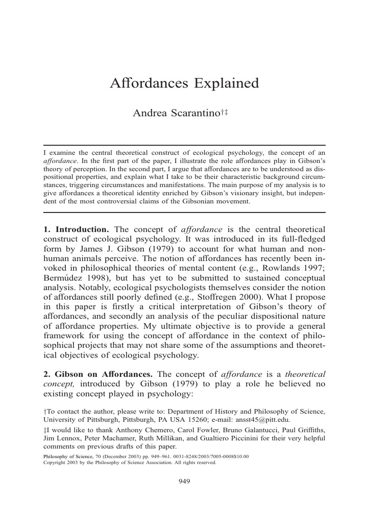 Understanding Affordances in Psychology | PDF | Perception | Concept
