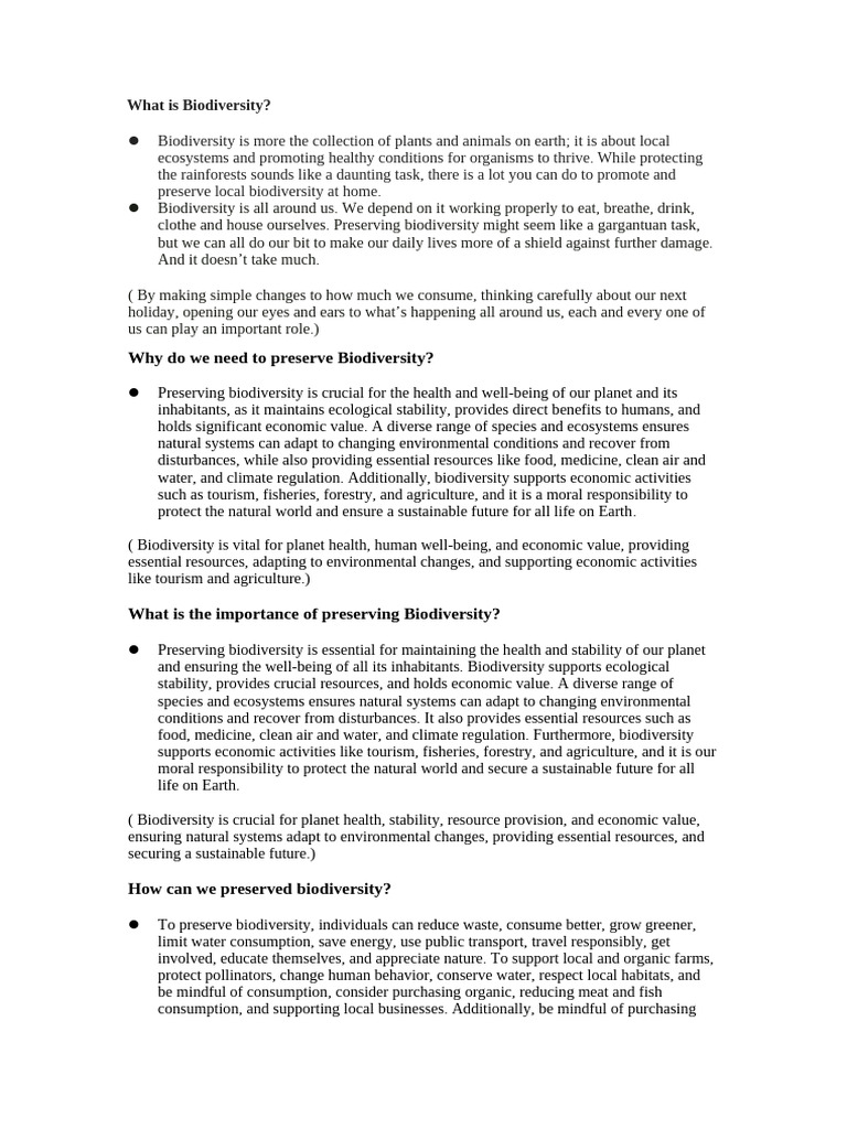 HANDOUT How To Preserve Biodiversity | PDF | Biodiversity | Sustainability